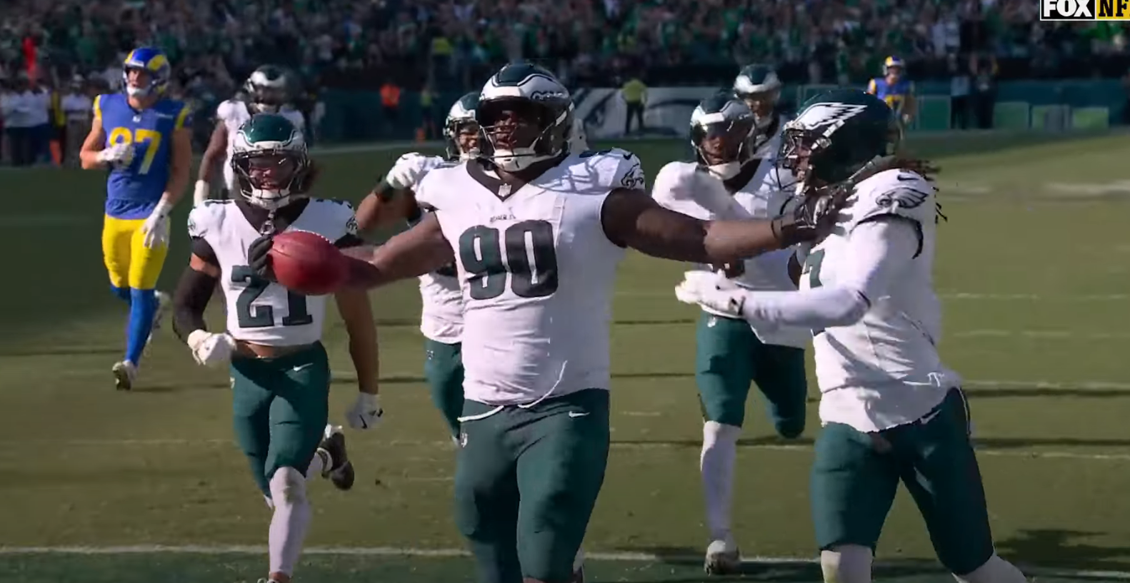 Eagles’ Jordan Davis blocked two Rams field goal attempts to secure a ...